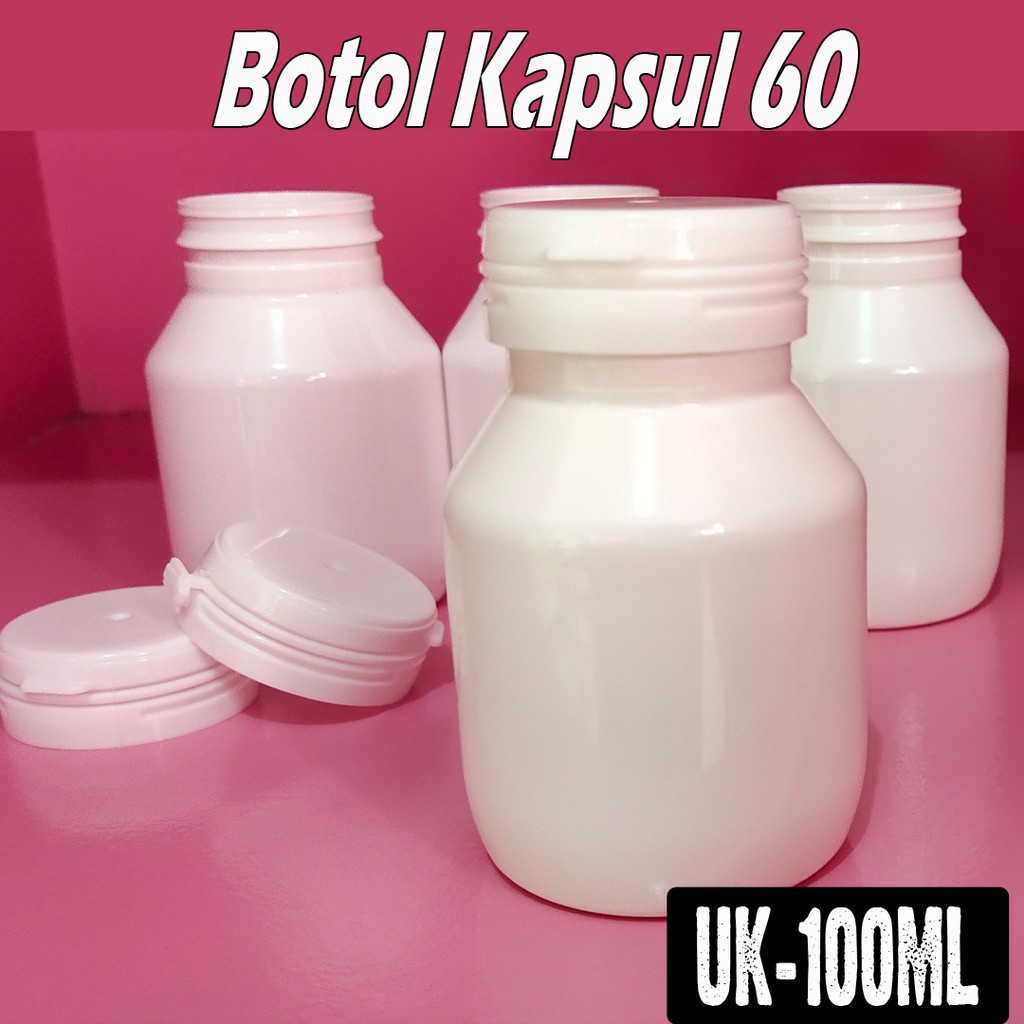 Jual Botol Kapsul Isi 60 bulat putih tutup flip Botol obat 120ml ...