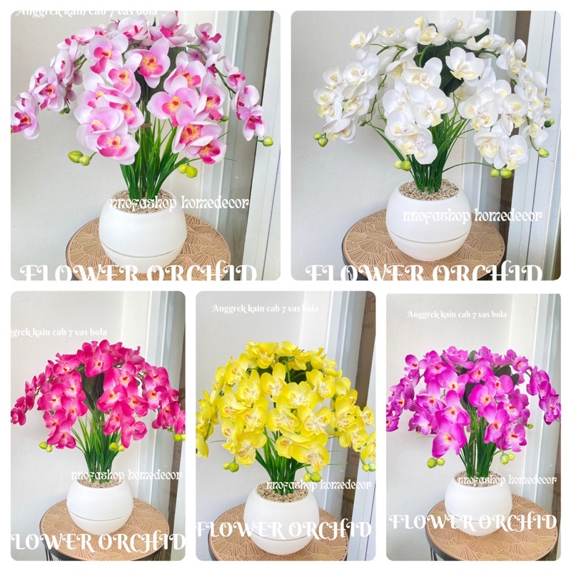 Jual BUNGA ANGGREK KAIN CABANG 7 VAS BOLA VIENA | Shopee Indonesia