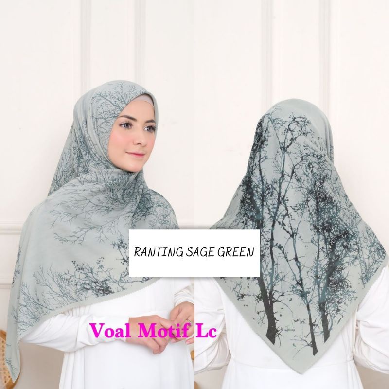 Jual Hijab Denay Motif RANTING SAGE GREEN Segi Empat Voal Premium ...