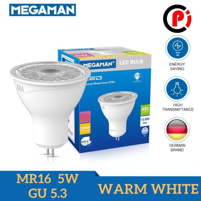 Jual MEGAMAN Lampu Sorot LED MR16 5 Watt 5W GU5.3 Cahaya Kuning Warm ...