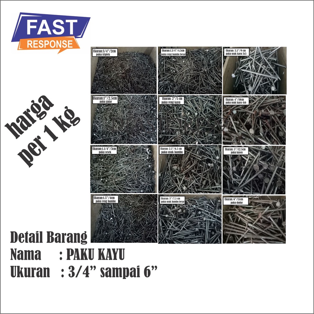 Jual 1 kg paku kayu ukuran 3/4 " sampai 6" paku triplek paku ranjang ...