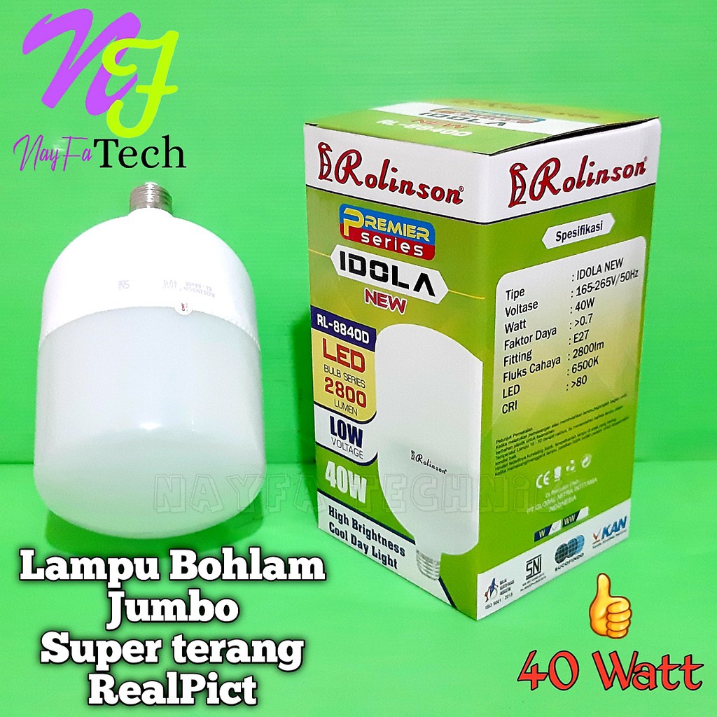 Jual Bohlam Rolinson Jumbo Jenis LED Super Terang Dan Hemat Energy 40 Watt | Shopee Indonesia