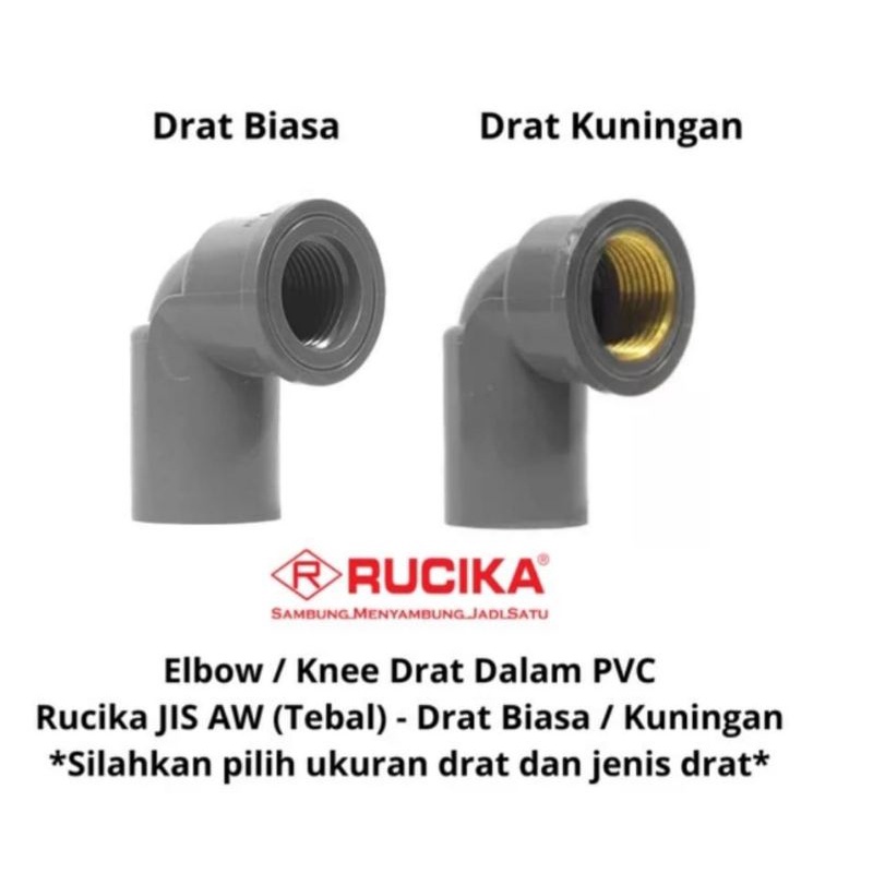 Jual KNEE ELBOW DRAT DALAM/KDD 1/2" PVC Rucika Drat Biasa Atau Kuningan | Shopee Indonesia