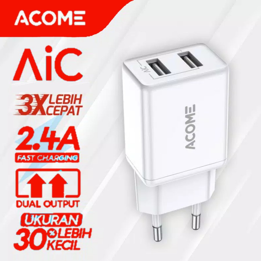 Jual ACOME AC03 Wall Charger Dual Output 2.4A | Shopee Indonesia