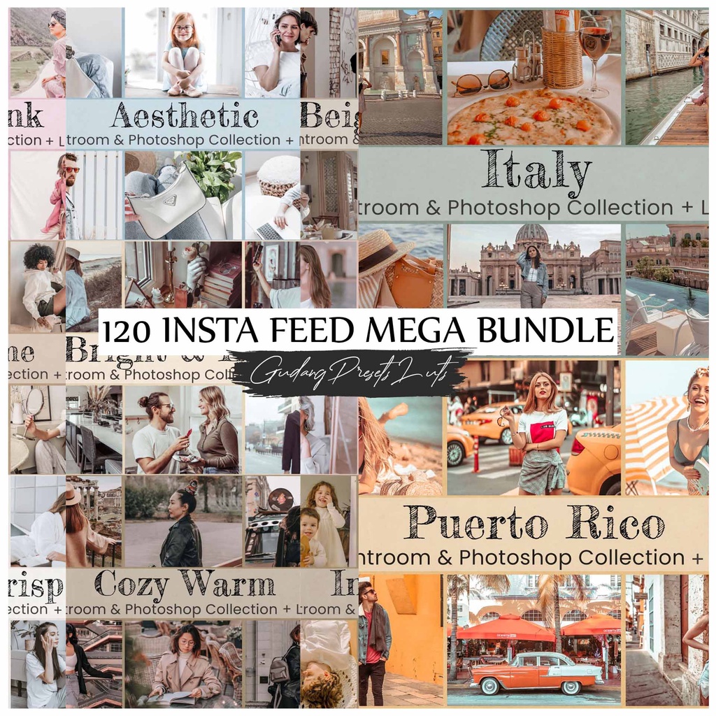 Jual 120 Insta Feed Mega Bundle Lightroom Photoshop Collection + LUTs Presets Desktop IOS ...