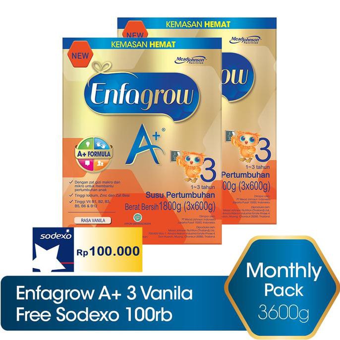 Jual Enfagrow A+ 3 Vanila 3600G Free Sodexo 100Rb . | Shopee Indonesia