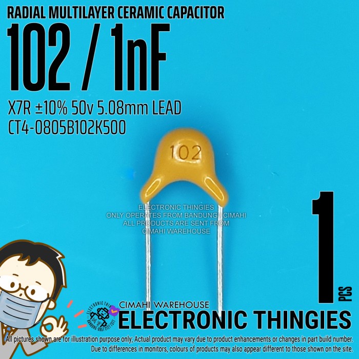 Jual MLCC 102 1NF X7R 10% 50V 5.08mm 0805 RADIAL CAPACITOR KAPASITOR ...