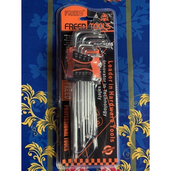 Jual Kunci L set allen key panjang 9 pcs hexagon dan bintang extra long ...