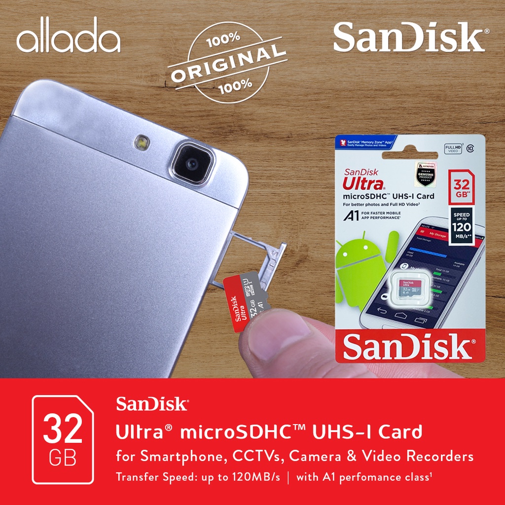 Jual SanDisk Ultra microSDHC UHS-I Class 10 32GB A1 (Kemasan Baru tanpa adapter) | Shopee Indonesia