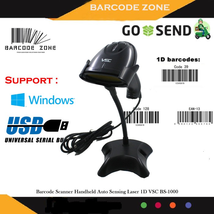 Jual BARCODE SCANNER LASER VSC BS-1000 STANDING TERMURAH - USB - AUTO ...