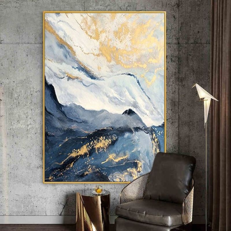 Jual Lukisan dinding abstrak blue art gold ukuran 60x80cm, 70x100cm ...