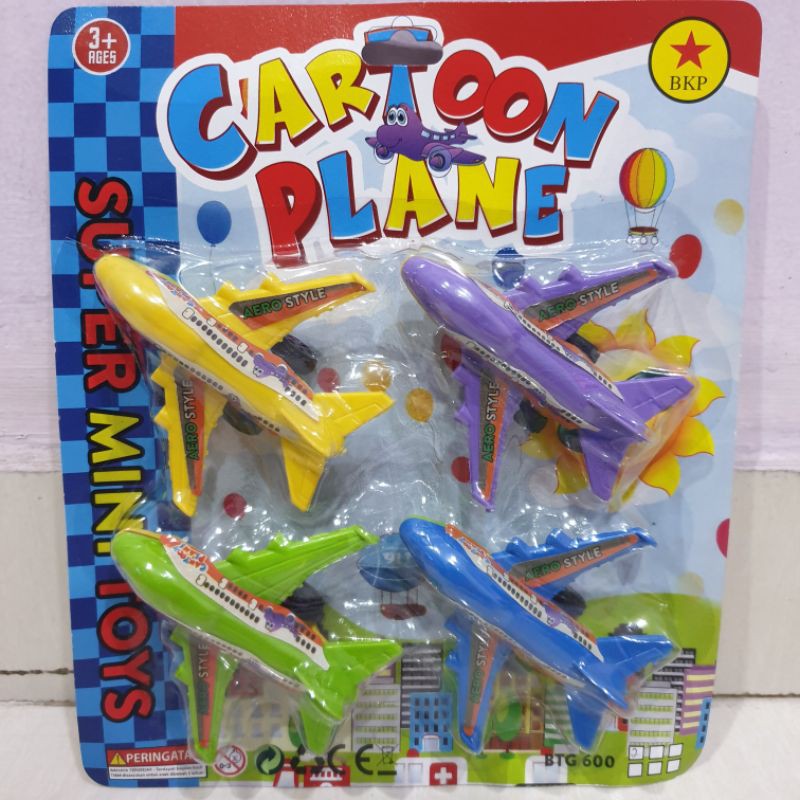 Jual mainan pesawat cartoon plane isi 4 pcs / pesawat mainan mini 1 set ...