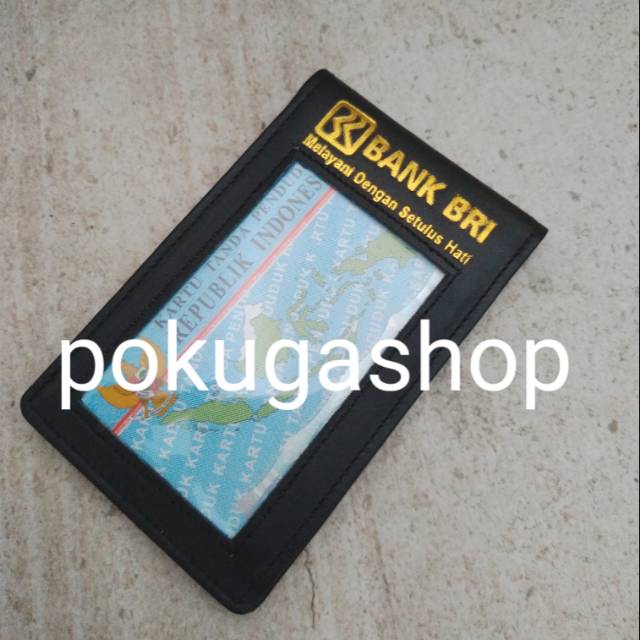Jual Name tag kulit logo bri gold / id card kulit asli logo bri ...