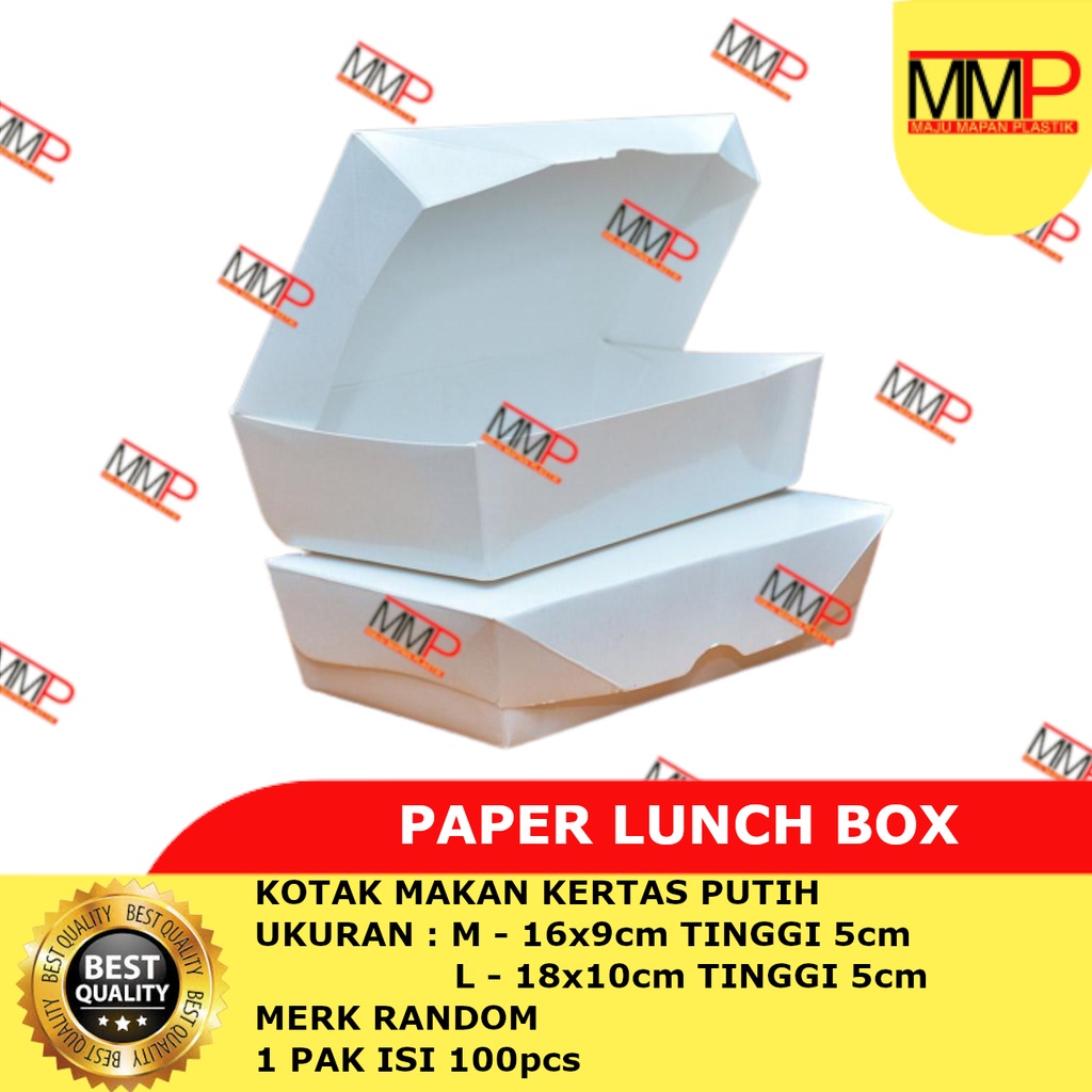 Jual [100 pcs] Paper Lunch Box Putih / Kotak makan kertas pangsit mie ...