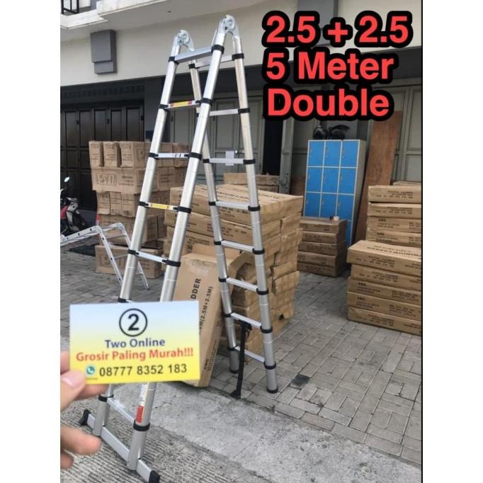 Jual Tangga Lipat Aluminium Teleskopik 5M Double Telescopic Ladder 5 ...