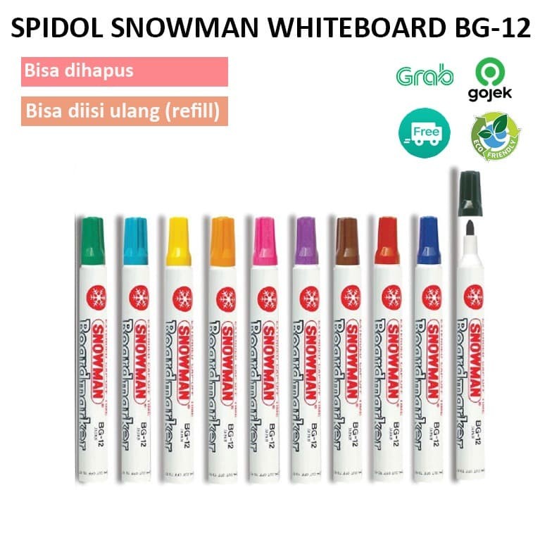 Jual Spidol Whiteboard Snowman Papan Tulis Sepidol Warna Hitam Biru ...