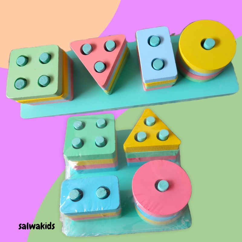Jual MAINAN EDUKASI ANAK BASIC SHAPE KAYU BALOK GEOMETRI PUZZLE 3D ...
