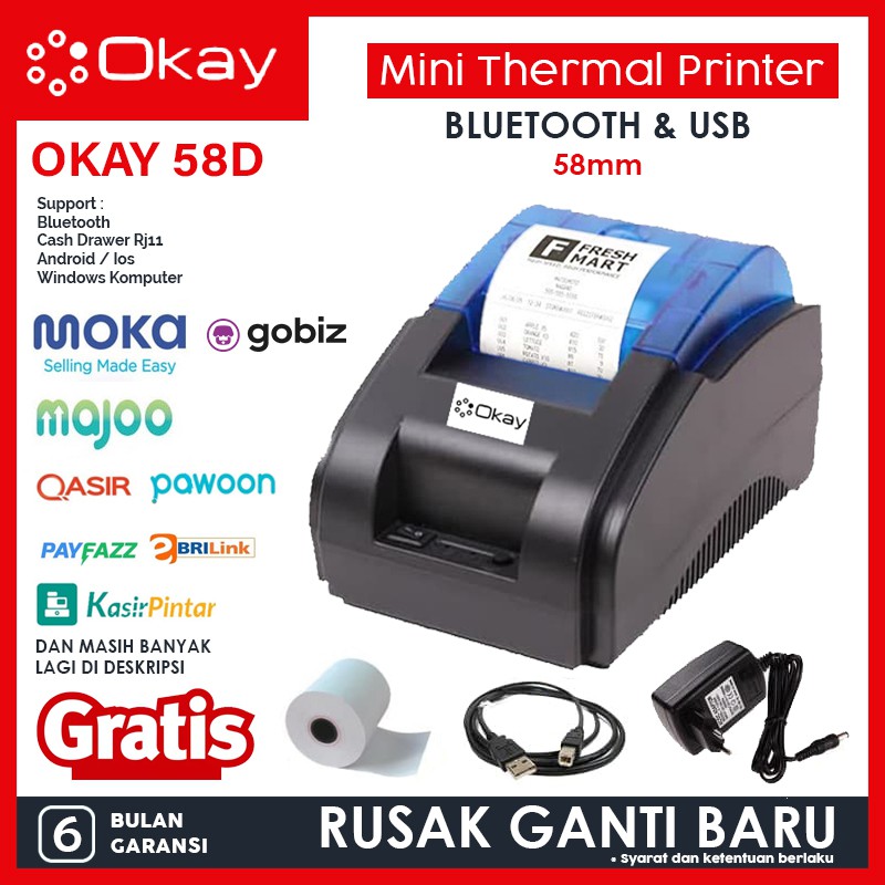 Jual OKAY 58D Printer bluetooth mini printer thermal 58MM pos kasir ppob printer termal | Shopee ...