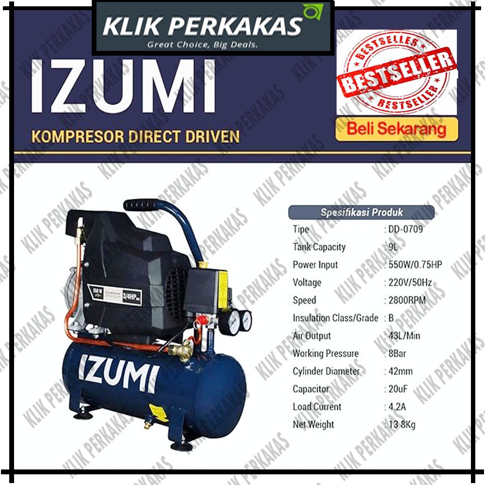 Jual IZUMI Air Compressor Direct Kompresor Angin Listrik 3/4 HP 9L DD ...
