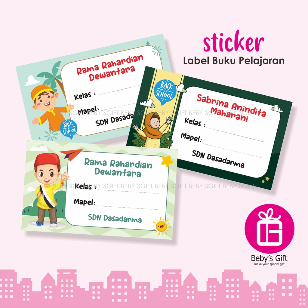 Jual (55) Sticker Label Buku Pelajaran Anak Tema Muslim Custom Nama ...
