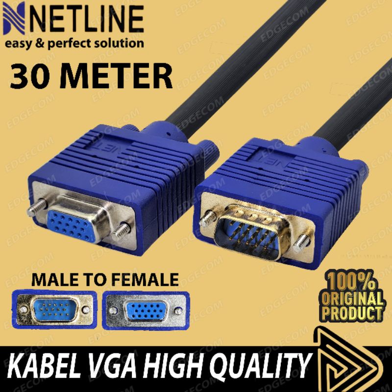 Jual NETLINE Kabel VGA Male to Female 30 Meter HIGH QUALITY | Shopee Indonesia