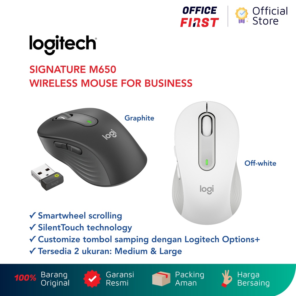 Jual Logitech Signature M650 Wireless Mouse Bluetooth M 650 Silent USB ...