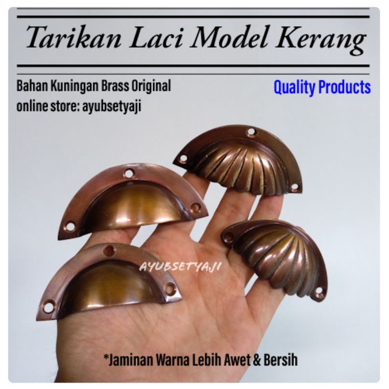 Jual Knob Kerang Kuningan Polos Ukir Handle Pintu Lemari Kerang larik ...