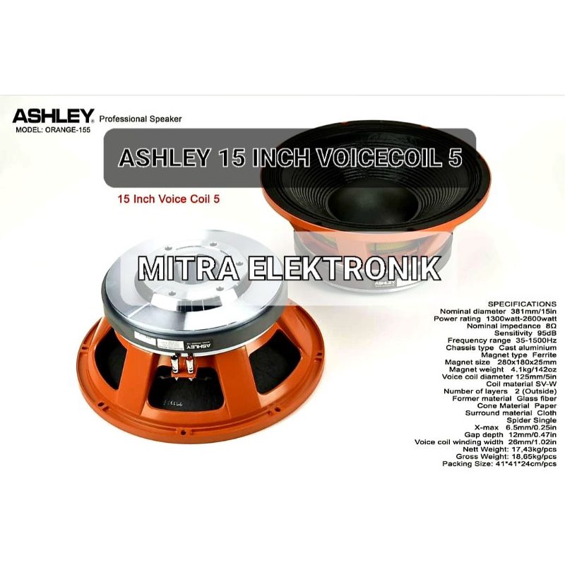 Jual Speaker Component Ashley 15" 155 Orange Voice Coil 5 Special ...