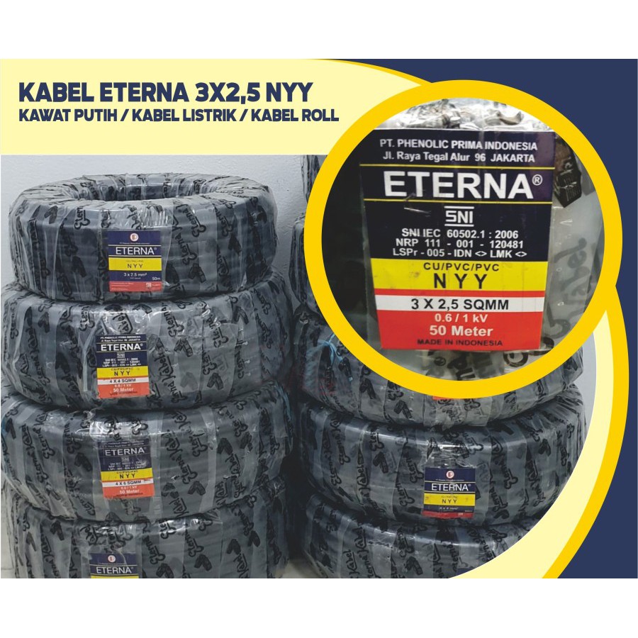 Jual KABEL ETERNA 3X2,5 NYY KAWAT / KABEL LISTRIK / KABEL ROLL | Shopee Indonesia
