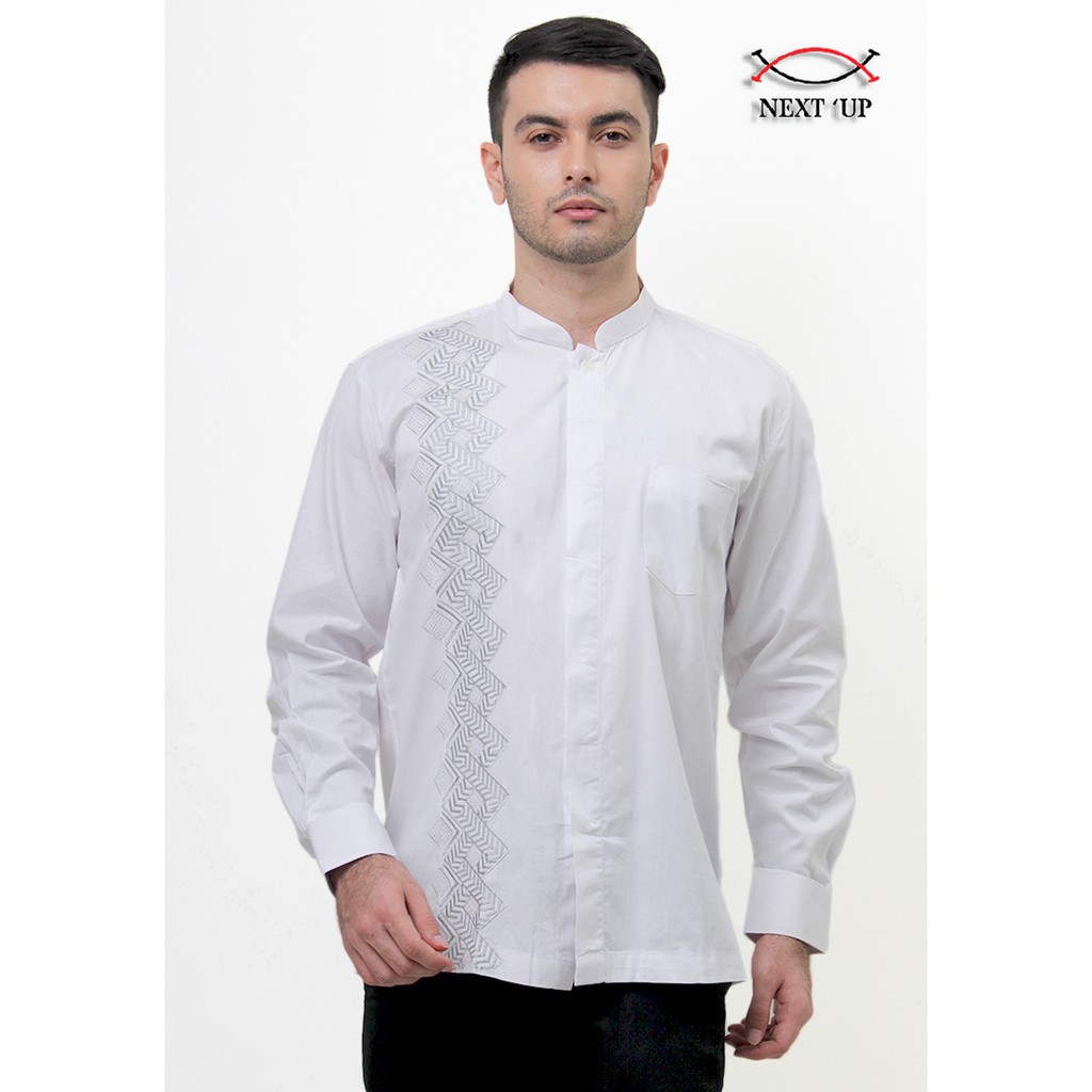 Jual Kemeja Baju Koko Pria / Cowok Manset Bordir Warna Putih Keren ...