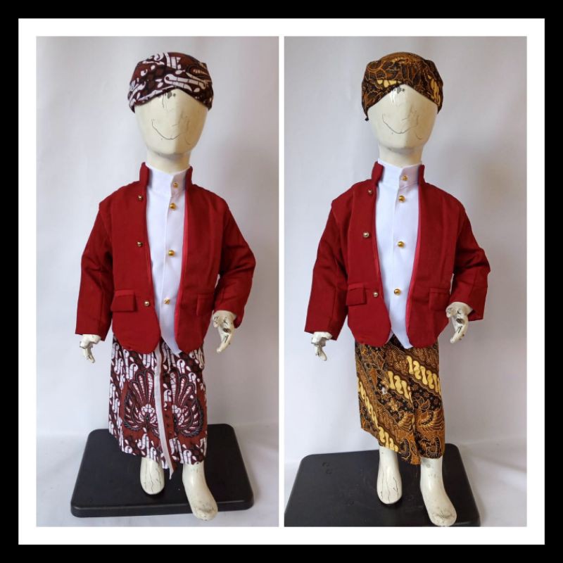 Jual Baju Beskap Hewes Double Anak Warna Maroon Setelan Jarik Blangkon ...