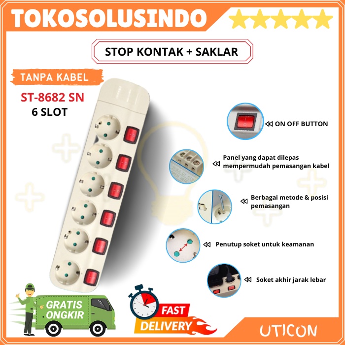 Jual Colokan / Stop Kontak UTICON + SAKLAR ON OFF Masing2 TANPA KABEL / Individual Switch / 2 ...