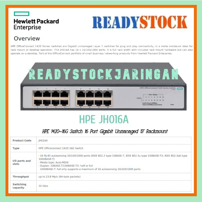 Jual HP JH016A Switch 16 Port Gigabit + 2 SFP / HP 1420-16G | Shopee ...