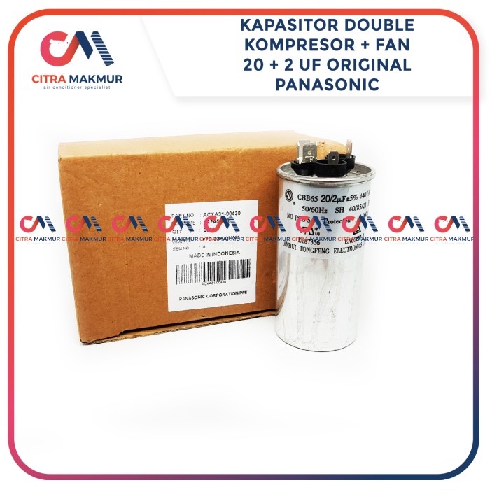 Jual Kapasitor AC Panasonic 1 PK Double 20 + 2 uF Dual Kompresor Fan Kipas Capasitor original ...