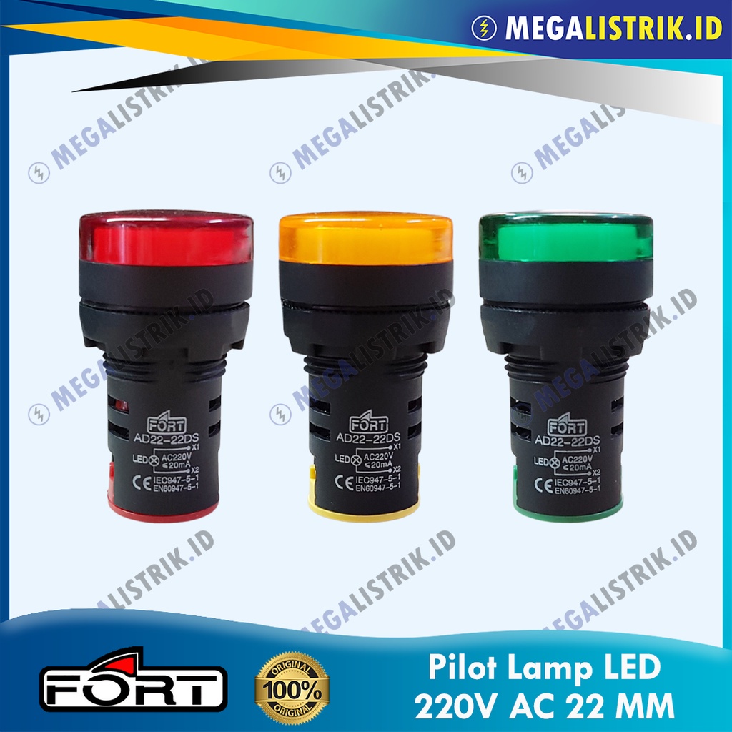 Jual FORT PILOT LAMP LED 22MM 220V AC / LAMPU KONTROL PANEL LED 22 MM ...