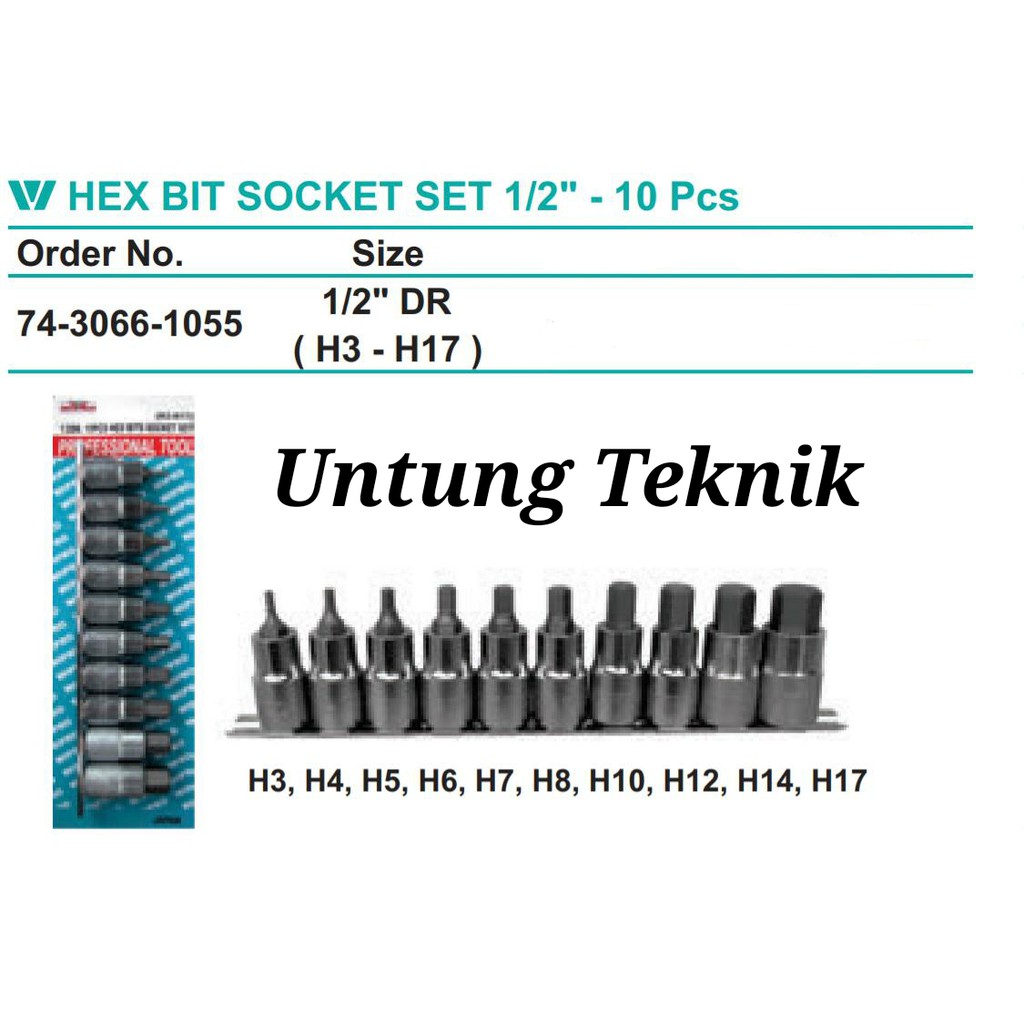 Jual WIPRO 10 pcs Mata Kunci L Sok Hex 1/2" drive - H3-H17 Heavy Duty ...