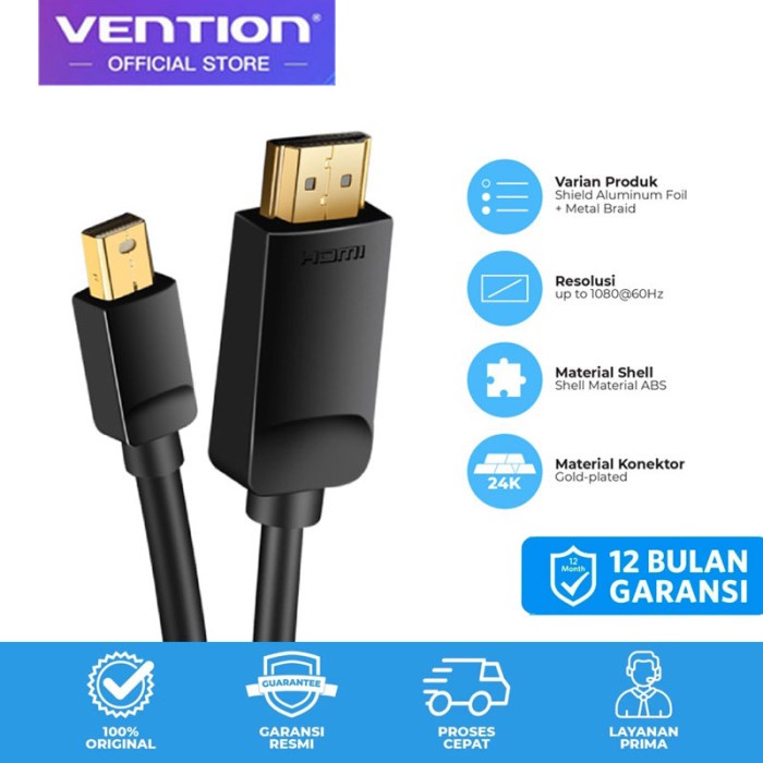 Jual Vention Kabel Converter Mini DP DisplayPort Male to HDMI Male FHD ...
