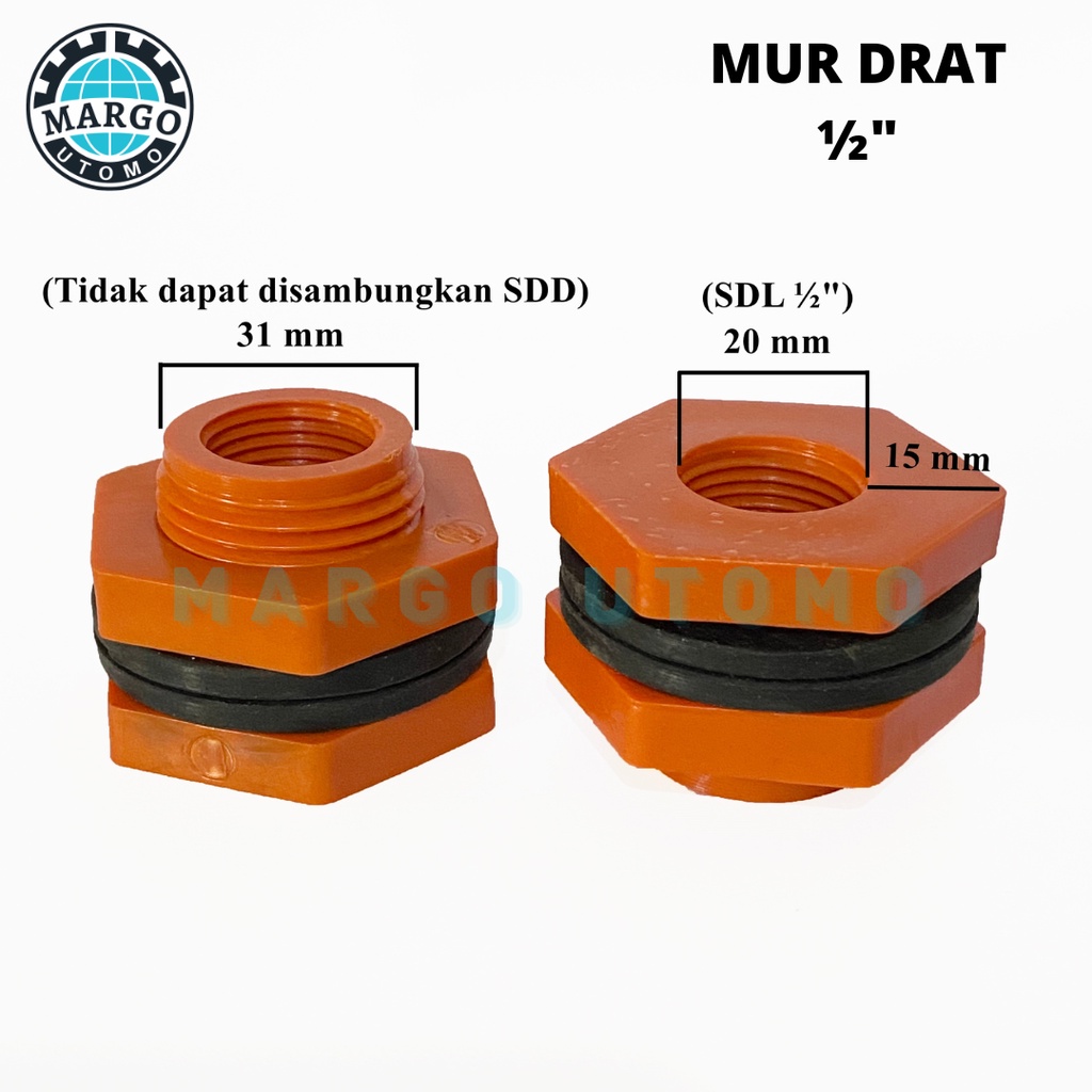 Jual Mur Drat Ring Star Toren Tandon Tangki Air Orange 1/2 inch - 2 pcs ...