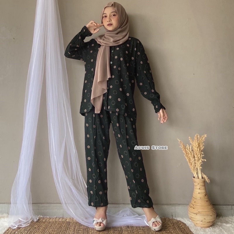 Jual (COD) One Set Rayon Polka Ring | Piyama Rayon | Pajamas Katun ...