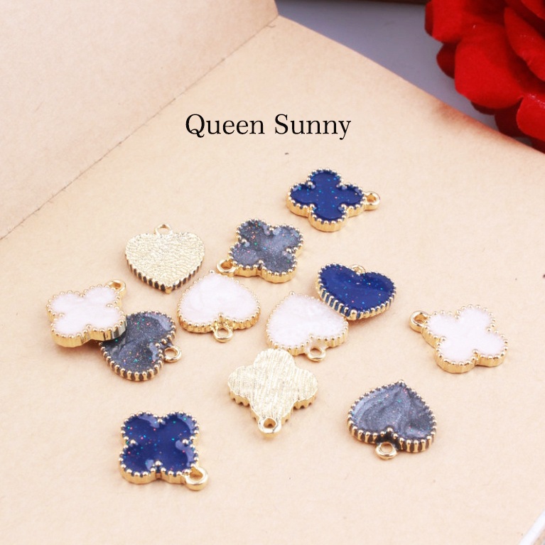 Jual Charm Enamel Bunga Four Leaf Clover Love Hati Heart Pendant Kecil ...