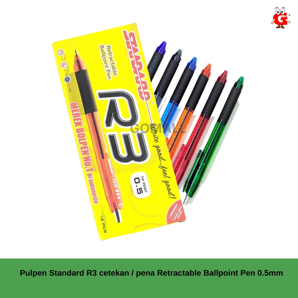 Jual Pulpen Standard R3 cetekan / pena Retractable Ballpoint Pen 0.5mm ...