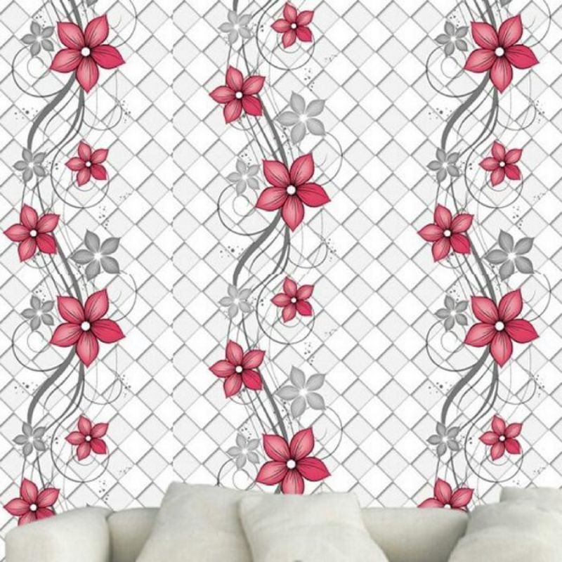 Jual WALLPAPPER STICKER DINDING KAMAR RUMAH PUTIH DIAMOND BUNGA MERAH ...