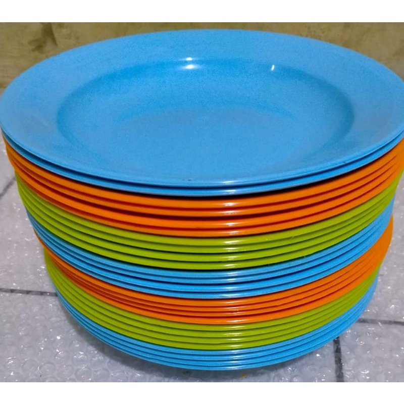 Jual 12 pcs piring plastik cantik.. piring tebal piring warna | Shopee ...