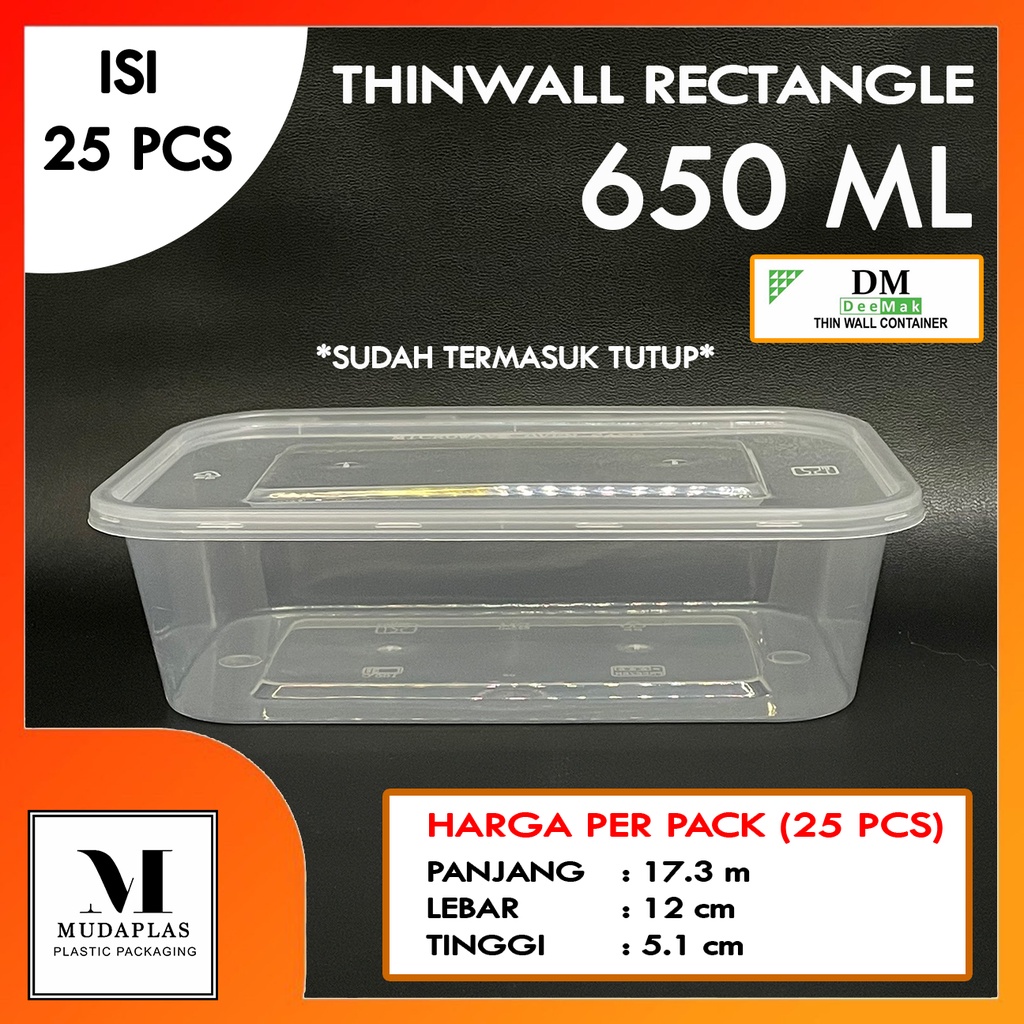 Jual Kotak makan plastik Thinwall 650 ml Rectangle DM isi 25 pcs | Shopee Indonesia