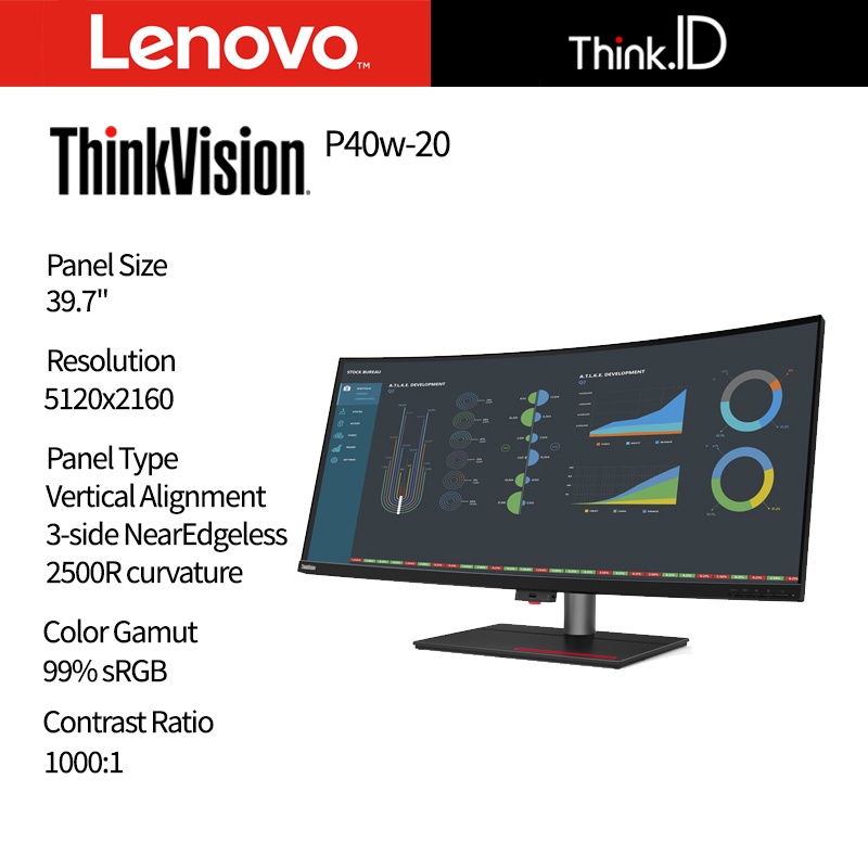 Jual Lenovo Monitor LED ThinkVision P40w-20 39.7" Curve 5K 5120x2160 ...