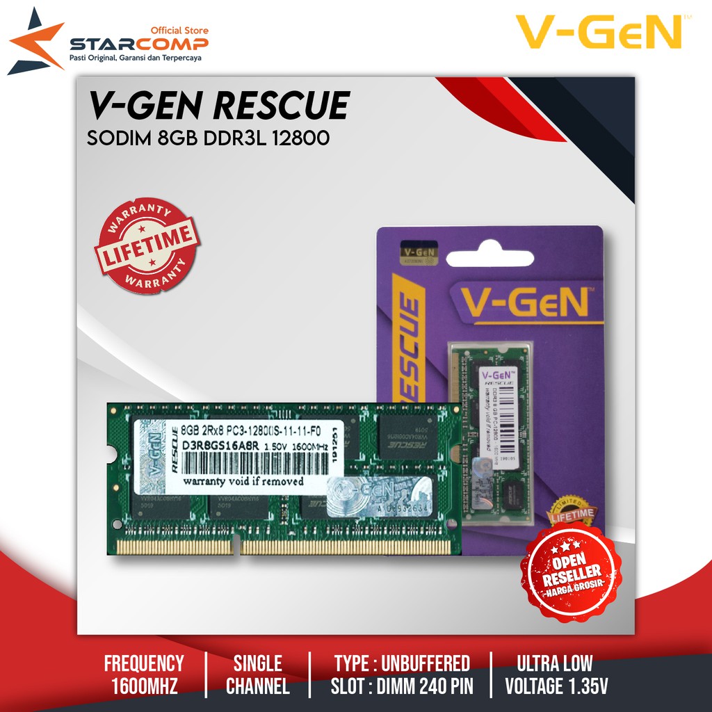 Jual Sodim V-GEN 8GB DDR3L 12800 RESCUE Memory VGEN Sodimm V-gen ...