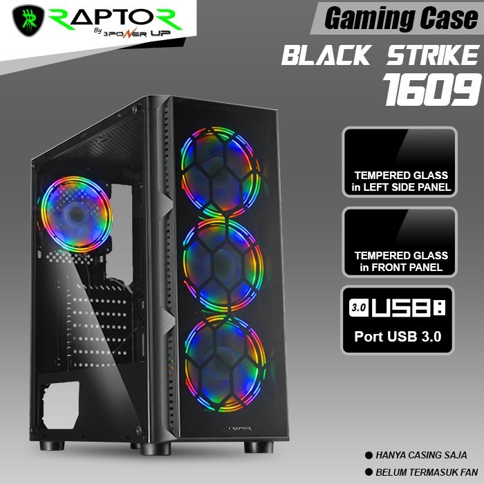 Jual POWER UP Gaming Casing RAPTOR Black/white Strike 1609 Temperd ...