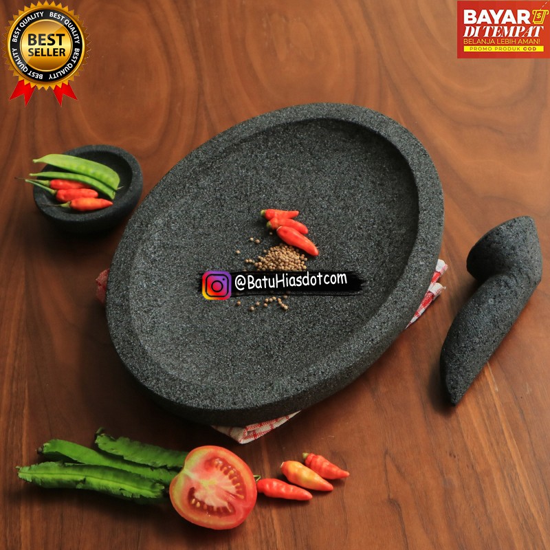 Jual ( 30 cm ) Cobek dan Ulekan Ulegan Uleg Batu Lava Merapi Asli Grade ...