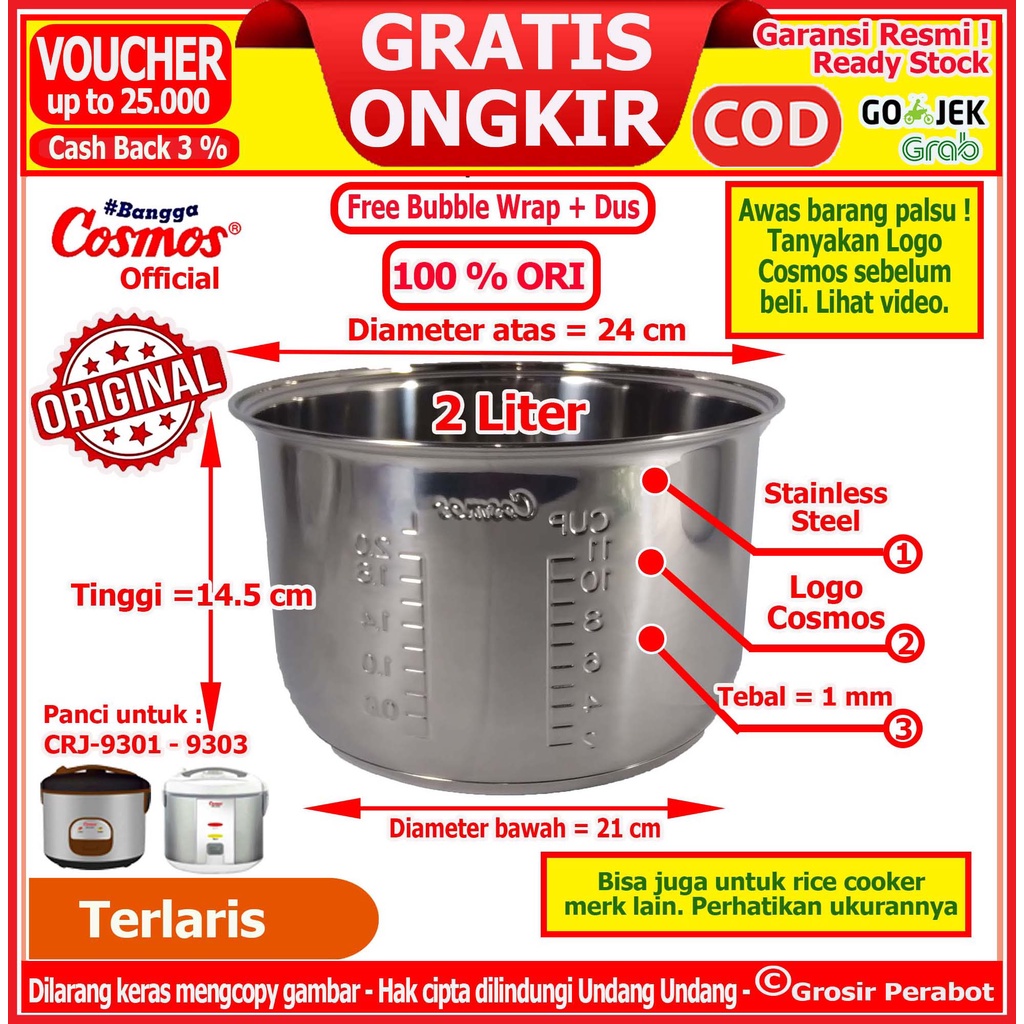 Jual Panci Rice Cooker Stainless Steel Cosmos dan Berbagai Merk Lain ...