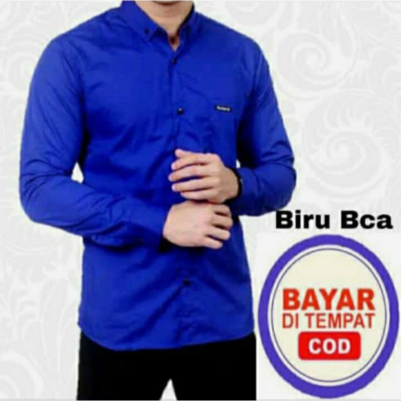 Jual Hem Kemeja polos biru bca lengan panjang/kemeja biru bca | Shopee ...